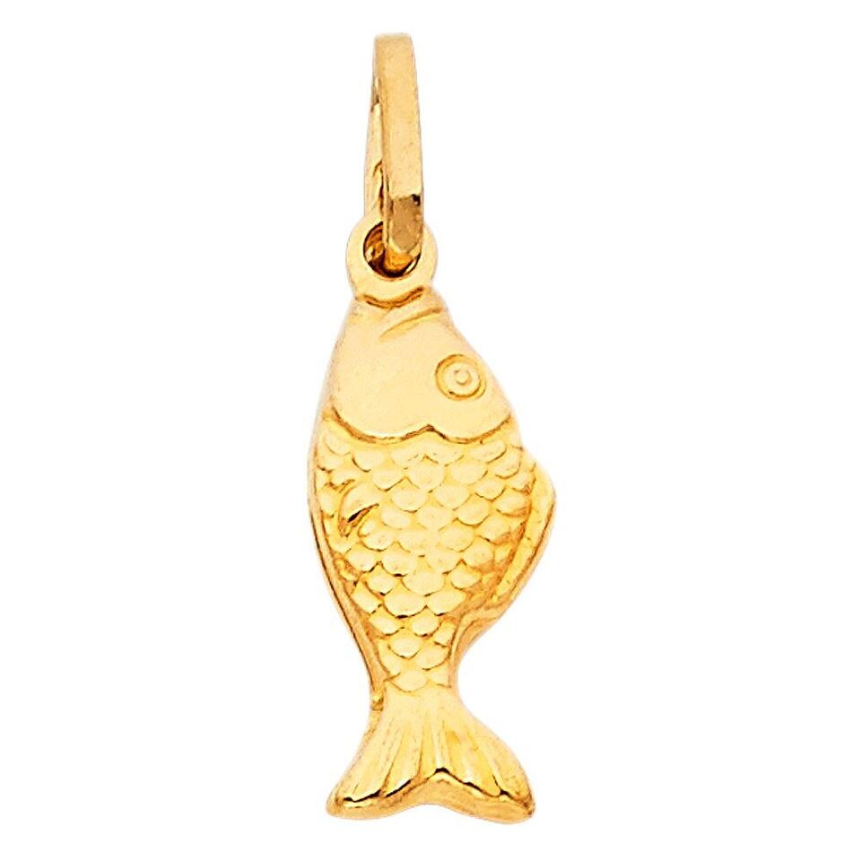 14K Yellow Gold Fish Charm Pendant with 0.9mm Wheat Chain Necklace | eBay