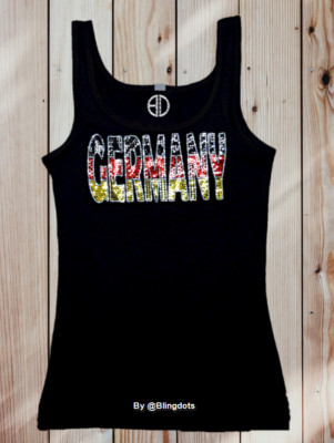 Women Germany Bling Shirt Sequin Tank Top Deutschland Team Flag Soccer ...