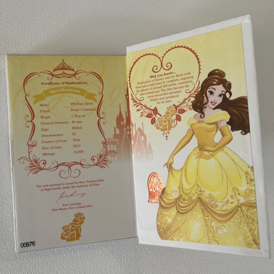 2015 Niue $2 Disney Princess Belle Colorized Coin 1 oz .999 Silver ...