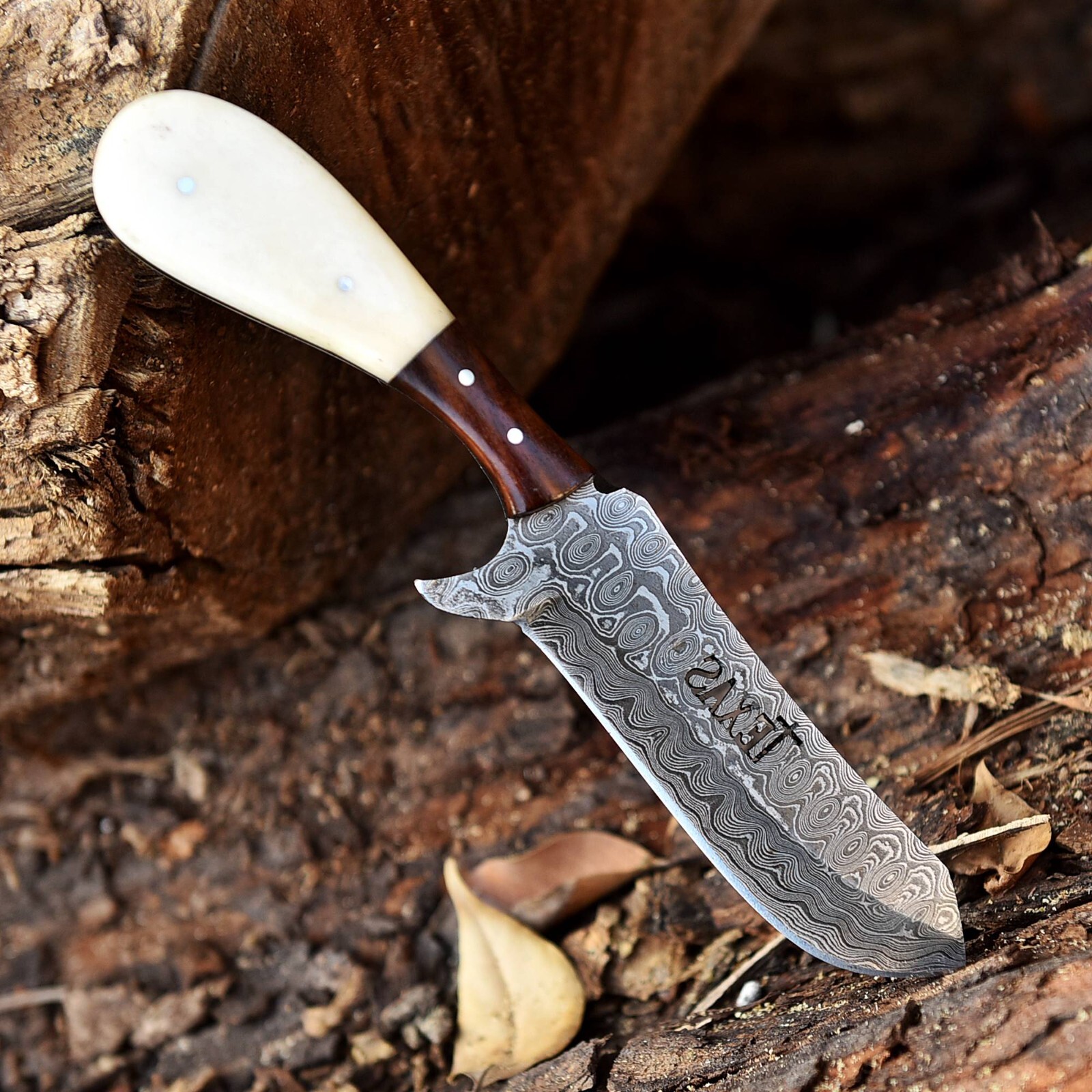 HAND FORGED DAMASCUS STEEL BULL CUTTER/COWBOY KNIFE & WOOD HANDLE AH ...