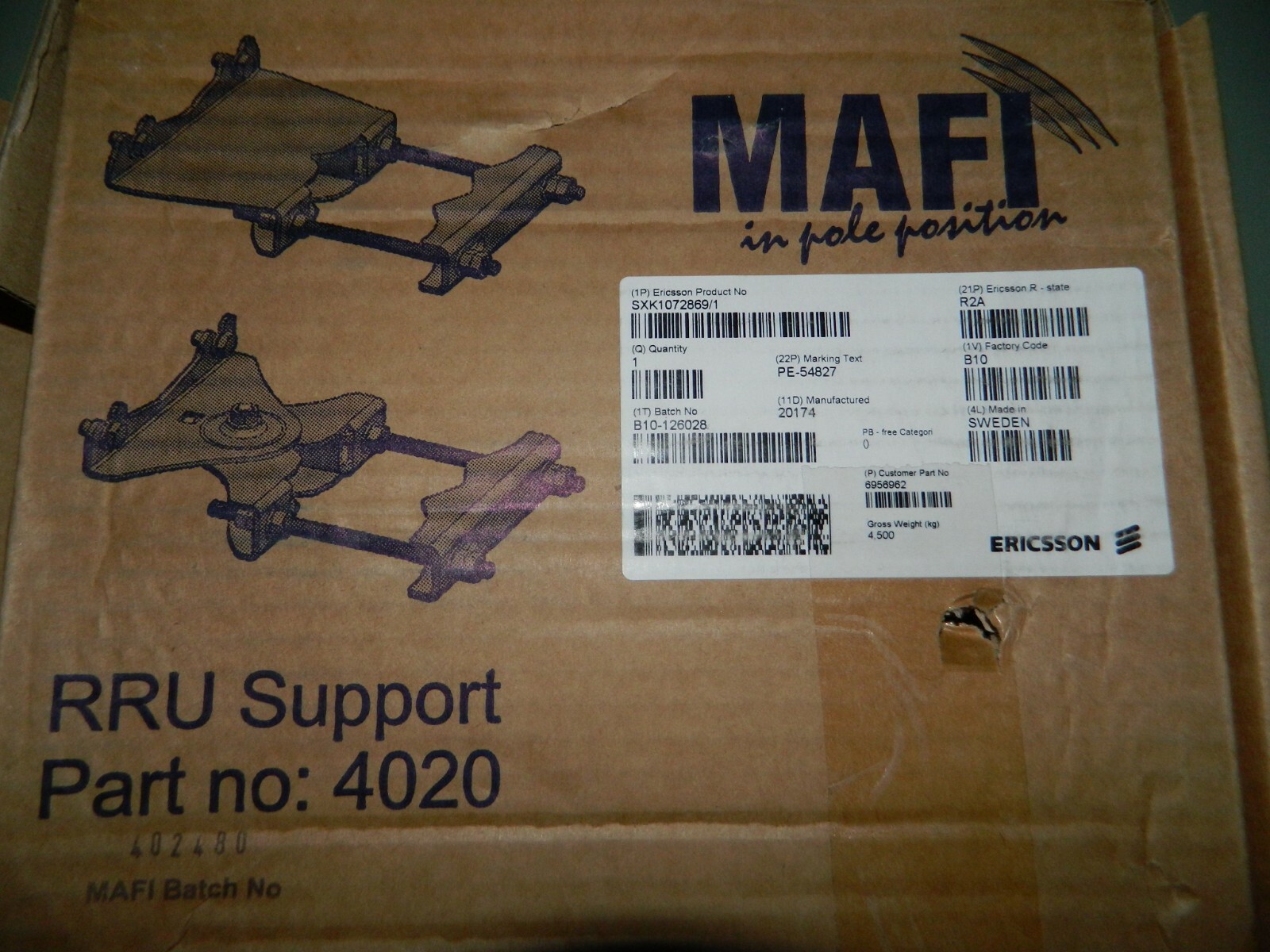 NEW Ericsson SXK1072869/1 Mafi Single RRU Support Steel Mount 4020 kit ...