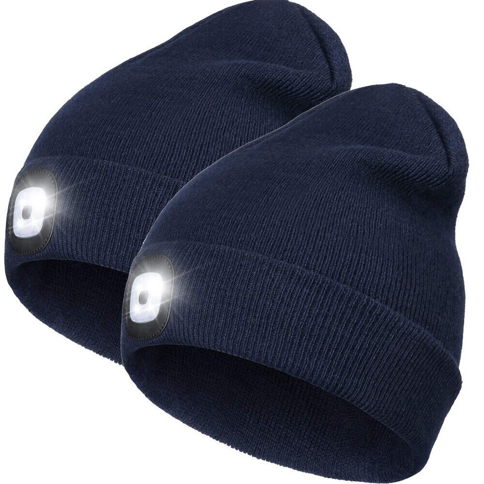 1-3Pc Unisex LED Beanie Hat Light Rechargeable Winter Warm Knitted ...