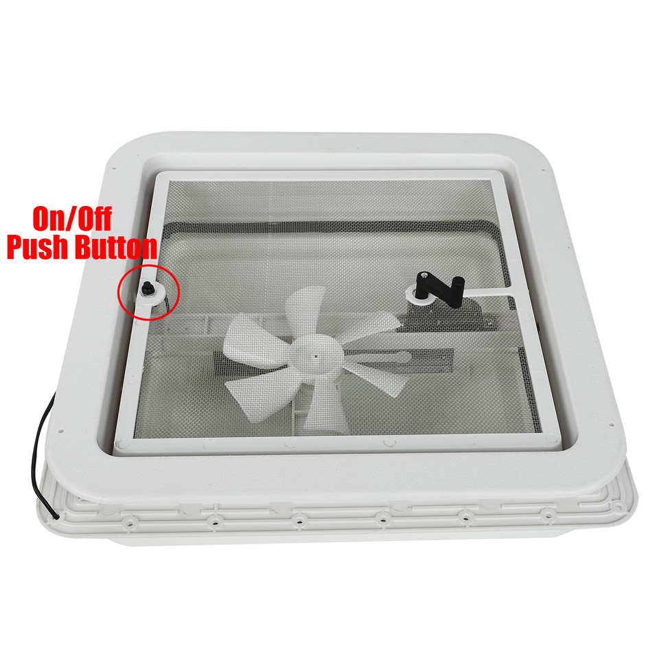 14"RV Trailer Roof Vent Complete 12V Fan w/ 6"Blades White Lid Interior ...