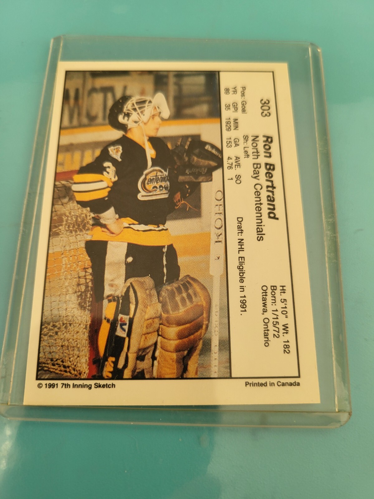 1990-91 7th Inning Sketch OHL #303 RON BERTRAND NORTH BAY CENTENNIALS ...