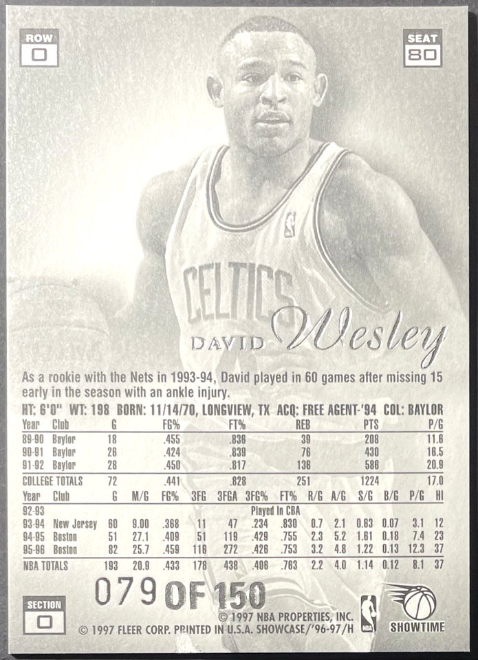 David Wesley 1996-97 Flair Showcase Row0 #61 Legacy Collection /150 ...