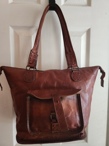 Noonday Collection Rustic Leather Shoulder Bag Tote Cognac Goat Leather ...