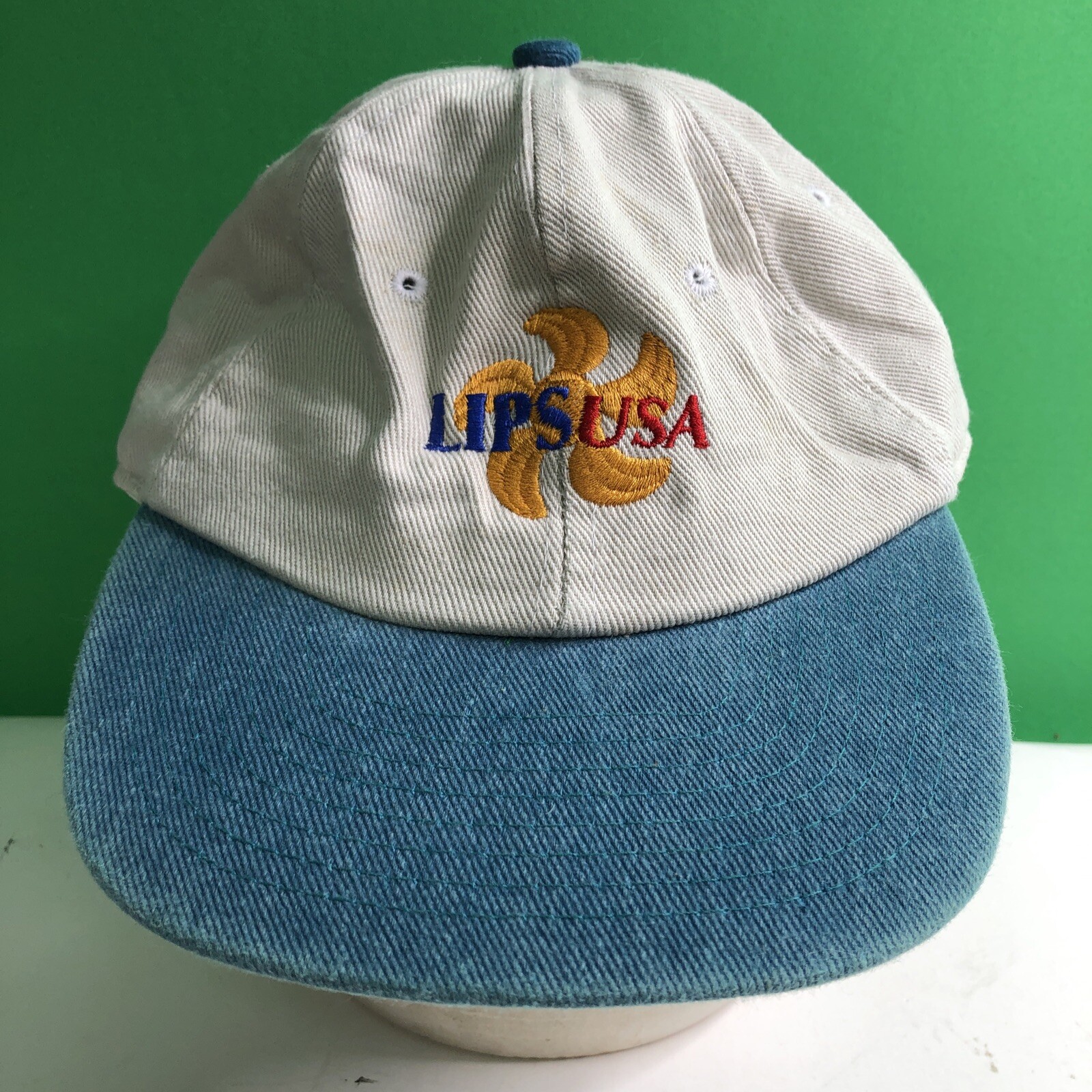 Vintage LIPS USA Logo Strap Back Canvas Ball Cap Hat - Gem