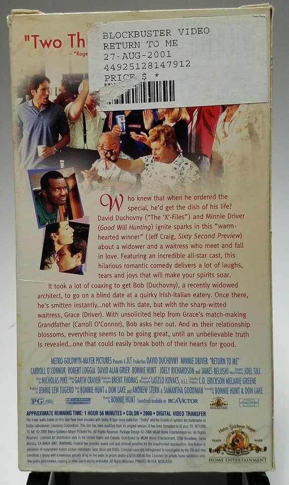 Return to Me (VHS, 2000) David Duchonvy & Minnie Driver romance/comedy ...