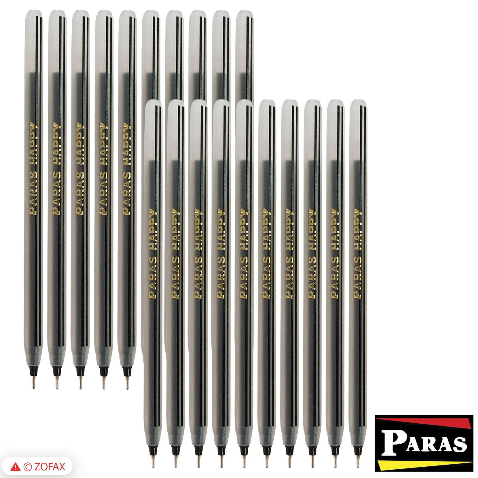 20 x 0.6mm PARAS Slim Lightweight BLACK Fine Smooth Ballpoint Pens ...
