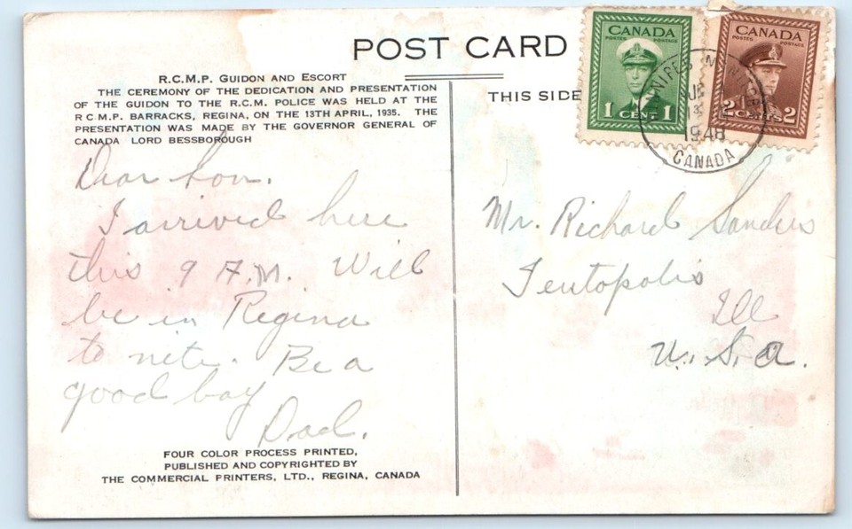 R.C.M.P. Guidon & Escort Royal Canadian Mounted Police CANADA 1948 ...