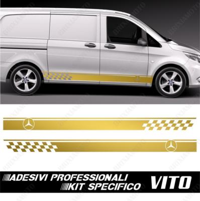 Paar Aufkleber Seitenstreifen Schachbrett Mercedes Racing Für Vito Gold ...