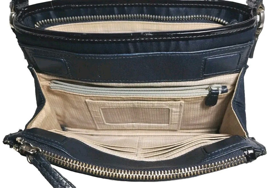 BRIGHTON NAVY BLUE TWISTER SQUARED BALDWIN CROSSBODY FRONT WALLET ...