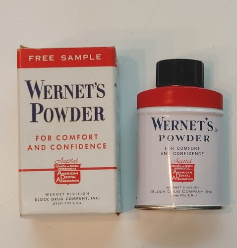 Vintage Rare Wernet's Denture Powder Sample Trial Size Tin Original Box ...