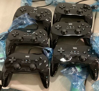 LOT of 6 NEW Nintendo Wii Pro Controller Classic Black RVL-005 OEM NO ...