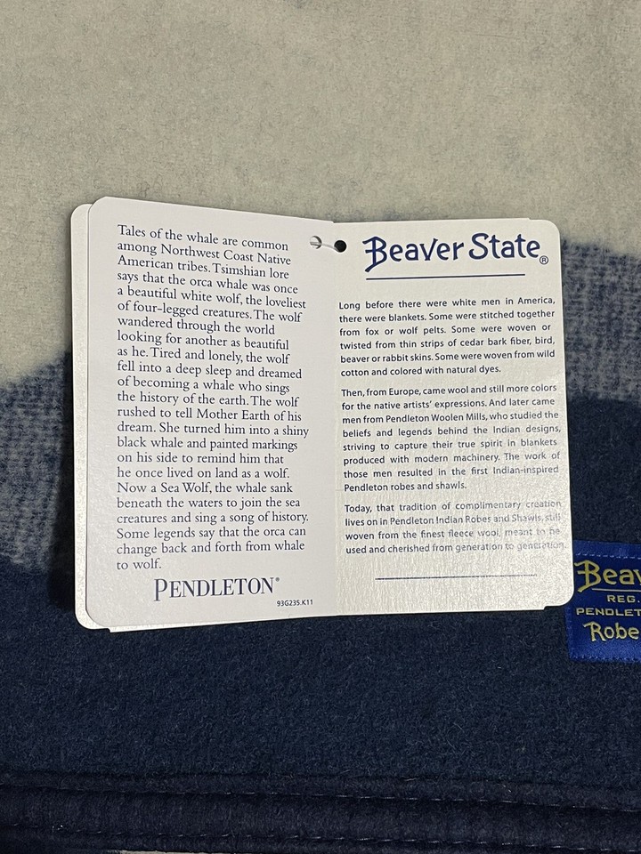 Pendleton Wool Blanket Sea Wolf Orca Sunset Navy Blue Beaver State ...