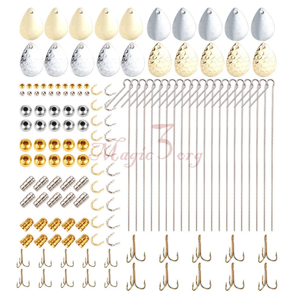 9 Models DIY Spinner Making Kit Fishing Blades Shaft Hooks Clevis Lure ...