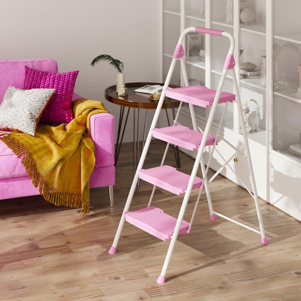 4 Step Ladder, 900lbs Sturdy Step Stool with Handrail, Anti-Slip Wide ...