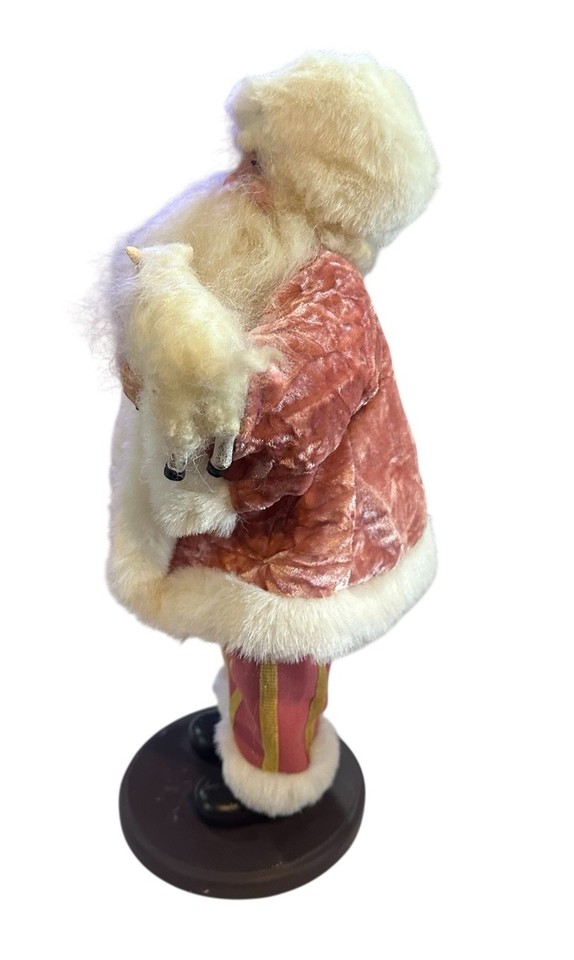 Vintage Santa Pink Velvet Coat Holding Flocked Sheep Lamb 16” | eBay