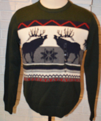 Men's Dockers Pine Grove Moose Winter Long Sleeve Crew Pullover Sweater ...