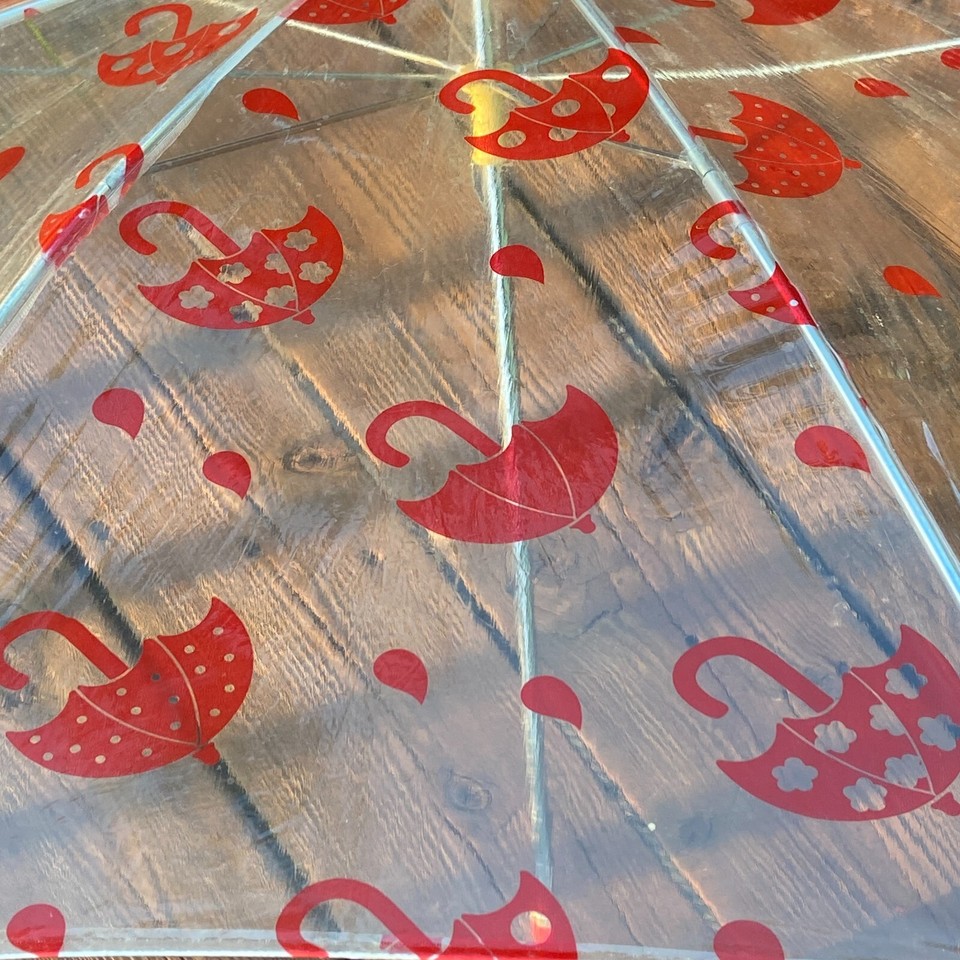 Vintage Clear Umbrella Red Rain Drop Pattern Vinyl Hook Handle 30 in ...
