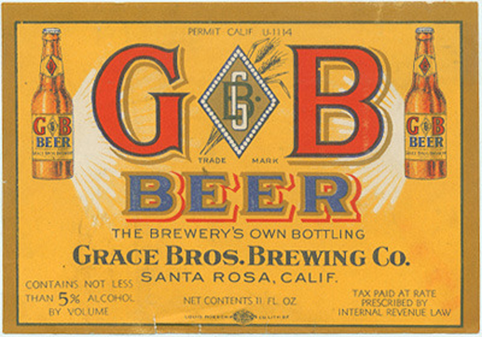 GRACE BROS BREWING GB BEER LABEL T SHIRT SANTA ROSA CA SIZES SMALL ...