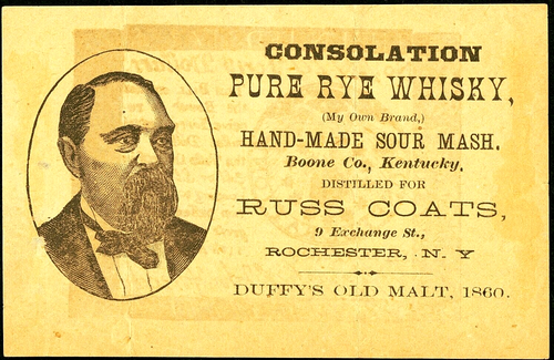 NY ROCHESTER New York Duffy's Old Malt 1860 Russ Coats Pure Rye Whisky ...