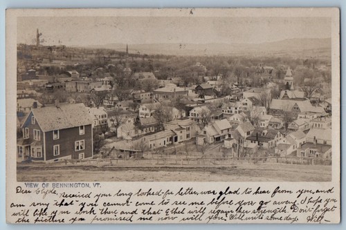 Bennington Vermont VT Postcard RPPC Photo Aerial View Houses 1906 ...