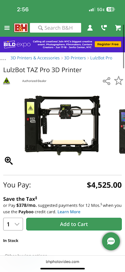 Lulzbot TAZ Pro 3D Printer (Dual Extruder, Auto-level, Heated Bed, and ...