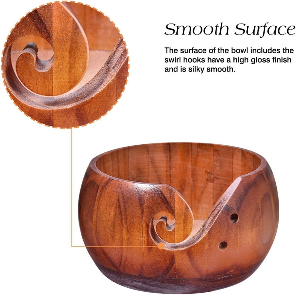 Crafted Wooden Yarn Bowl Knitting Crochet Holder Yarn Wool Storage ...