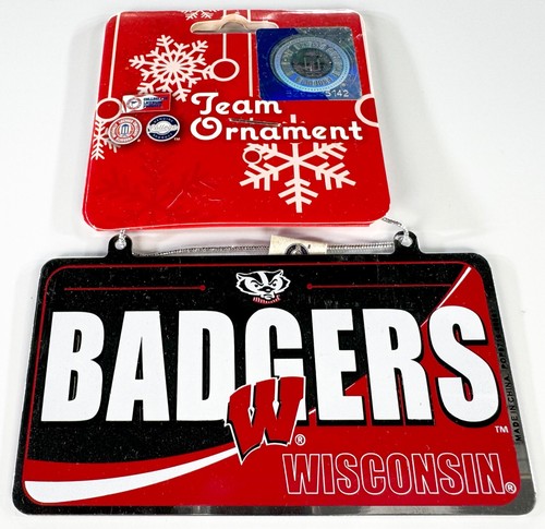 WISCONSIN BADGERS Bucky Badger LICENSE PLATE TEAM ORNAMENT NEW Mirror ...