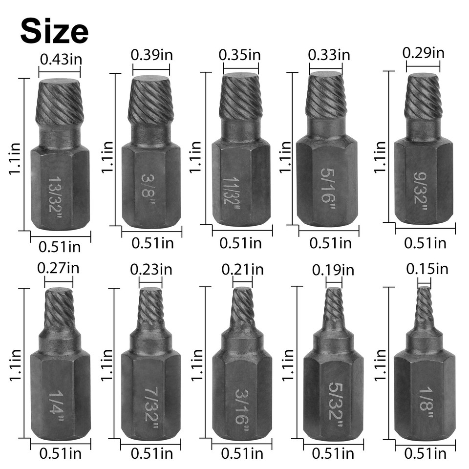 10Ps Screw Extractor Easy Out Drill Bits Kit Damaged Screw Bolt Stud ...
