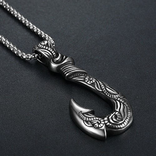 Biker Necklace for Men Stainless Steel Viking Hawaiian Fish Hook ...