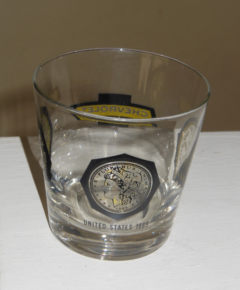 Vintage 1970s Chevrolet Promotional Bar Glass Silver Coins Around The ...