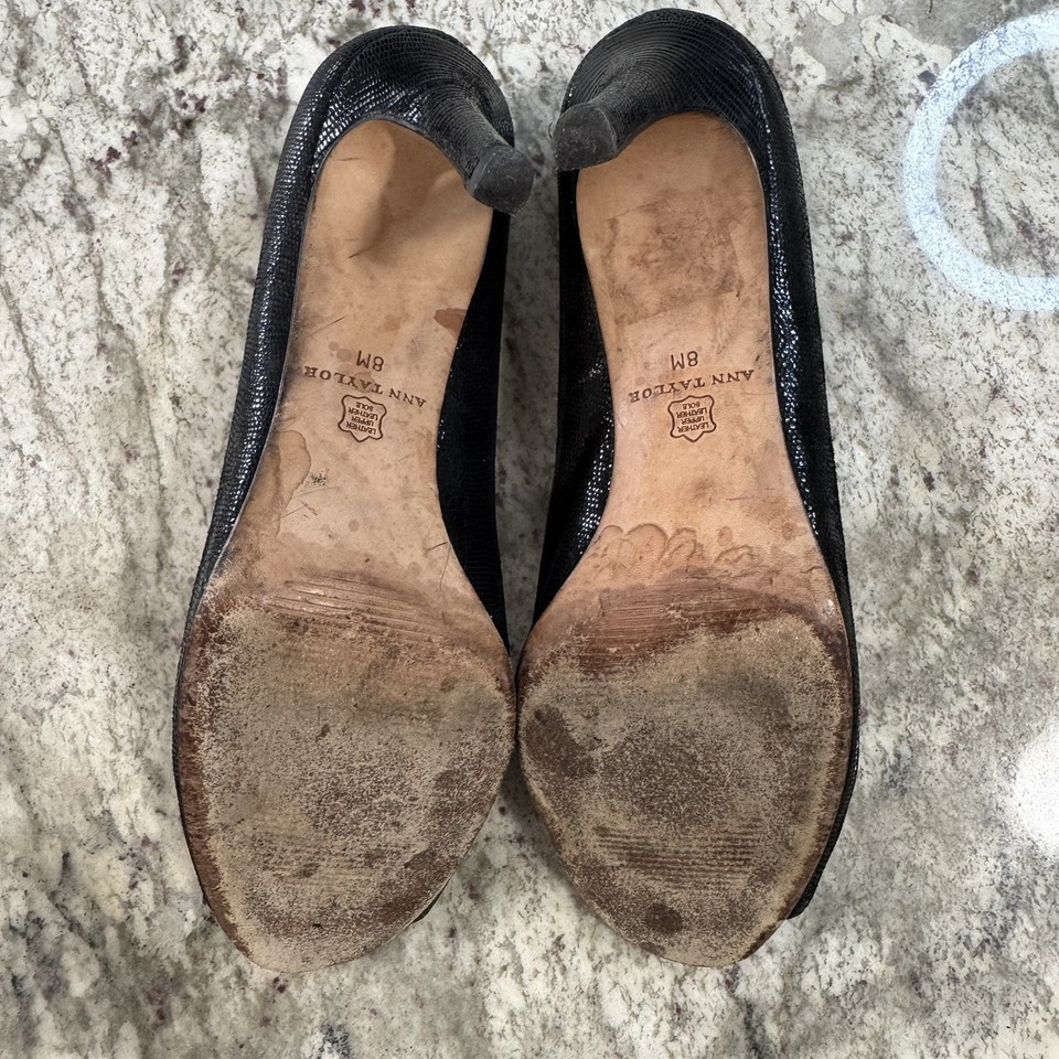 Ann Taylor Womens Shoes 8 M Perfect Peeptoe Black High Heel Natural ...