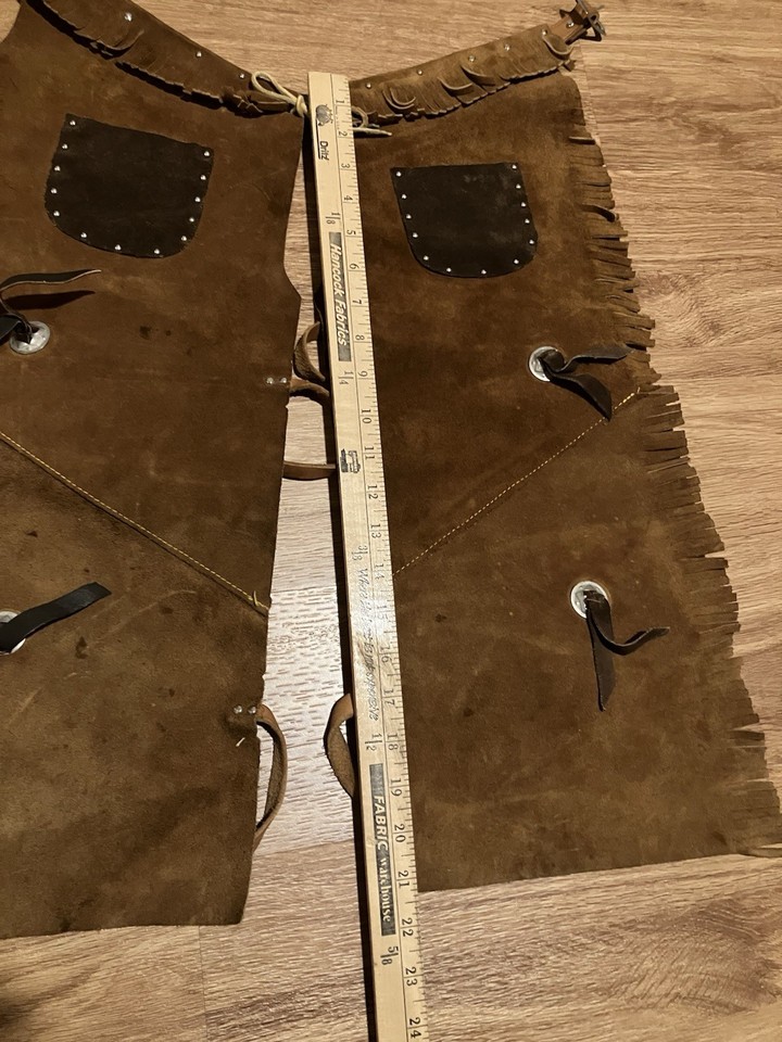 Vintage Genuine Leather Cowboy Chaps & Vest Outfit Fits Child Age 10-12 ...