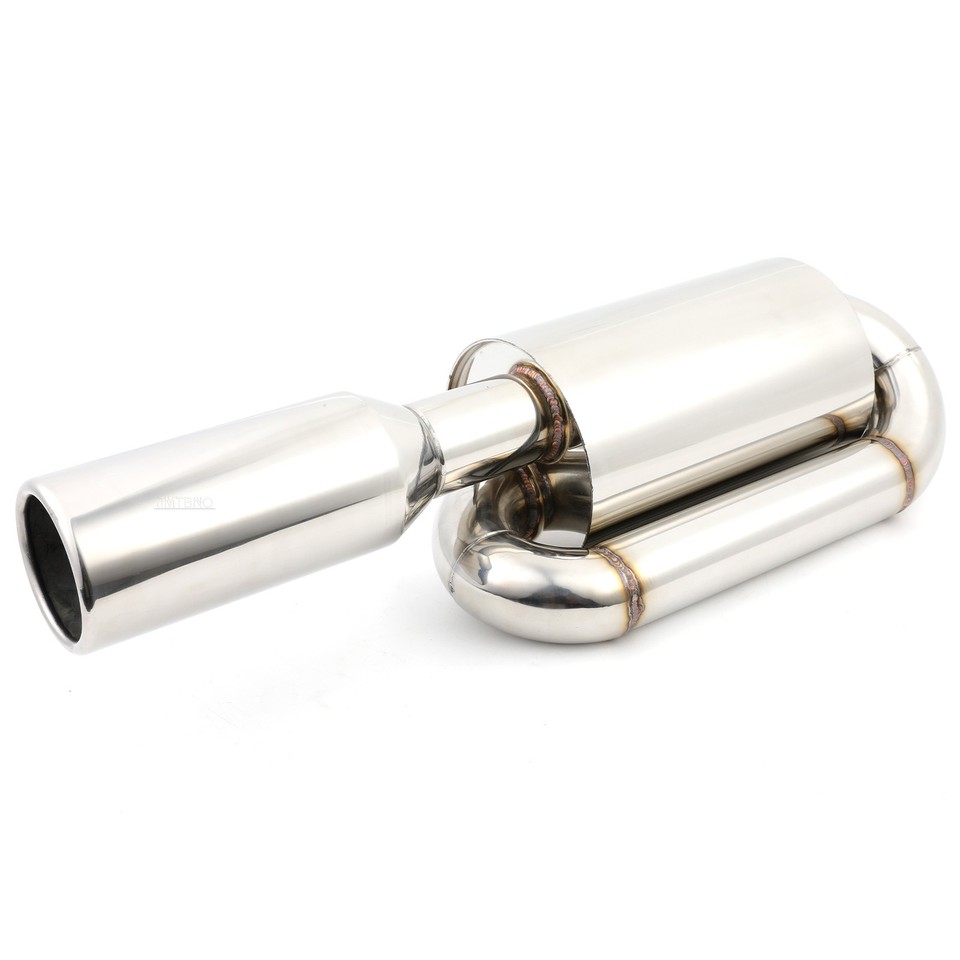 Universal JDM Twin Loop Exhaust Muffler 2.5" Inlet 4.0" Tip Chrome ...
