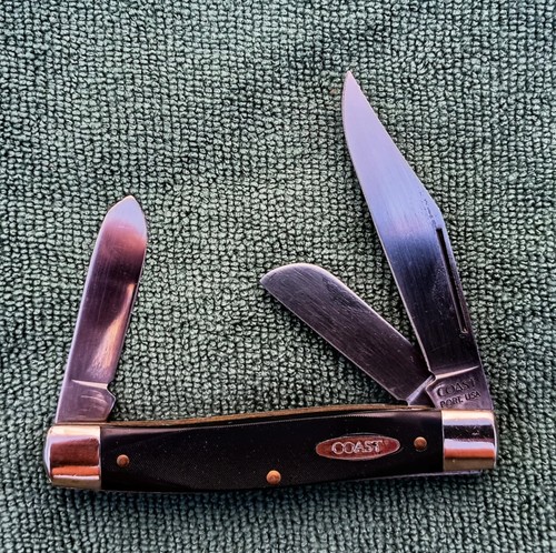 COAST Knife Three Blade STOCKMAN Black Sawcut Delrin Handles | eBay