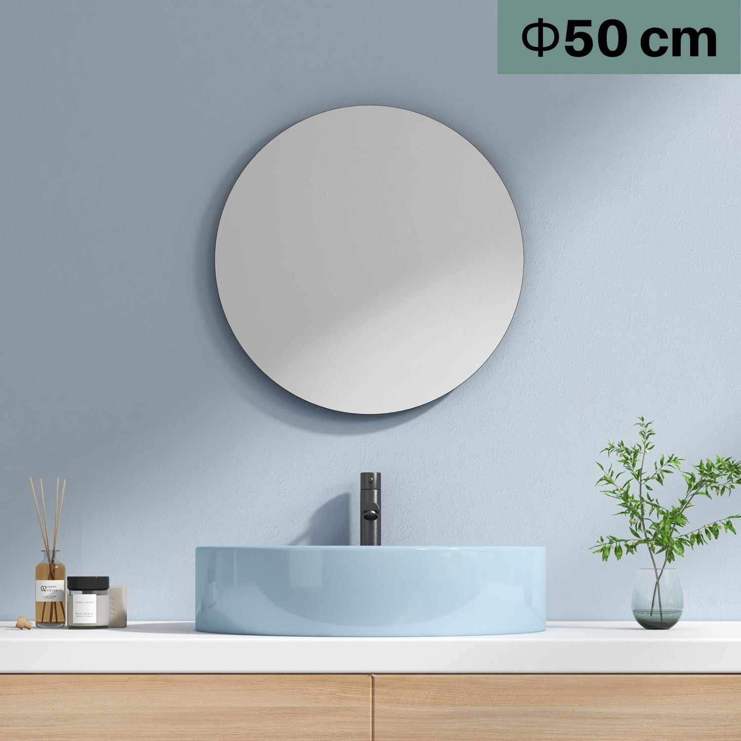 EMKE Round Bathroom Mirror 50cm 60cm 70cm 80cm Bedroom Circle Vanity ...