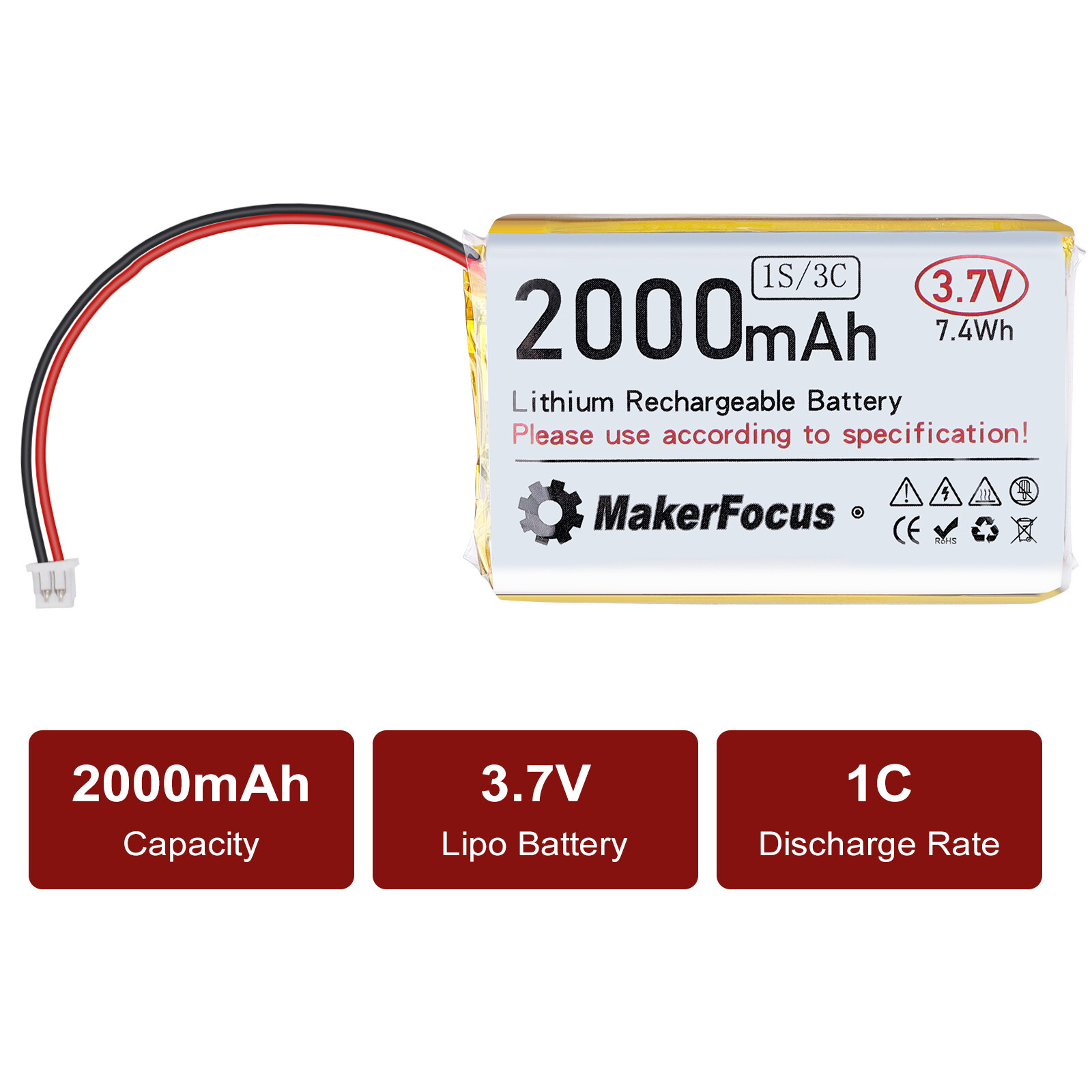 12Pcs 3.7V 2000mAh 3C Lipo Battery with JST 1.25 Plug for Ar duino ...