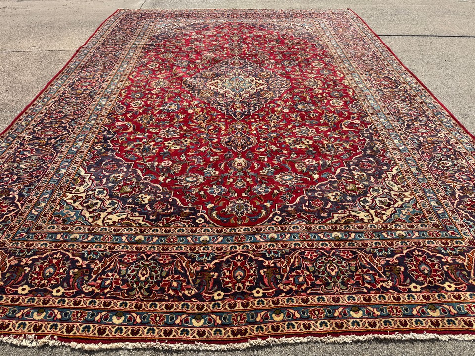 BIG RED ANTIQUE ORIENTAL RUG 10x13 COLORFUL VINTAGE handmade hand-woven ...