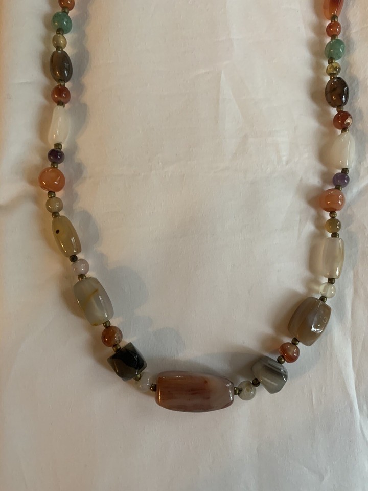 vintage agate bead necklace USSR Era | eBay
