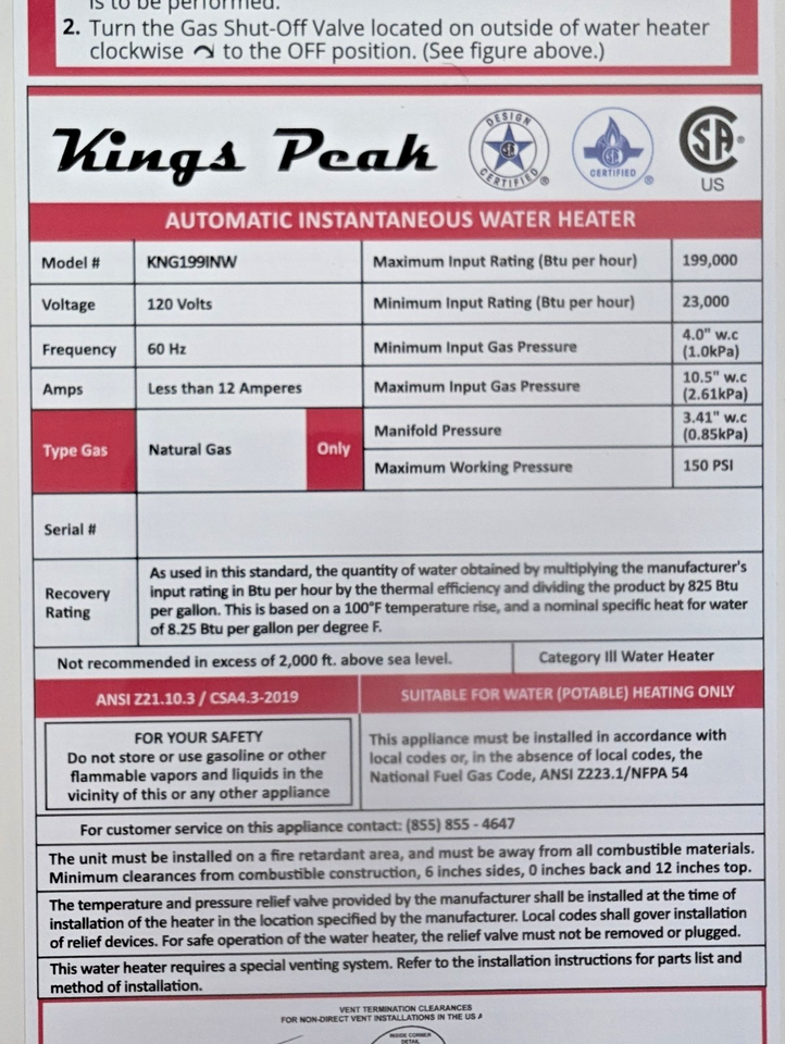 199,000 BTU Tankless NG Water Heater up to 9.0 GPM Save ~$200 vs ...