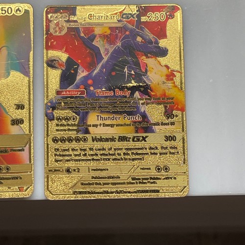 POKEMON GOLD FOIL CARD M.Charizard EX/Charizard GX Wing Attack/Thunder ...