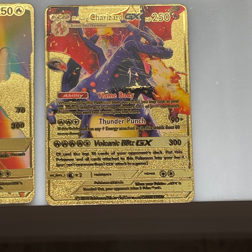POKEMON GOLD FOIL CARD M.Charizard EX/Charizard GX Wing Attack/Thunder ...