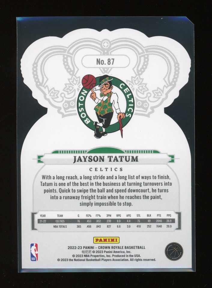2022-23 Panini Crown Royale JAYSON TATUM Purple Crystal #07/25 Boston ...