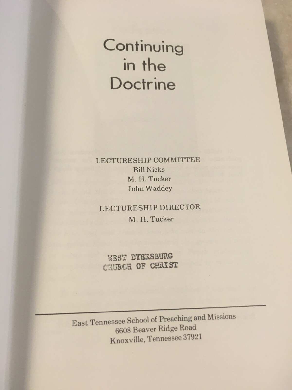 Continuing in the Doctrine - East Tenn School of Preaching Lectureship ...