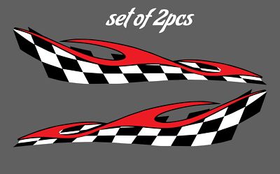Checkered flag & flame racing vinyl graphics decal sticker set small 2. ...