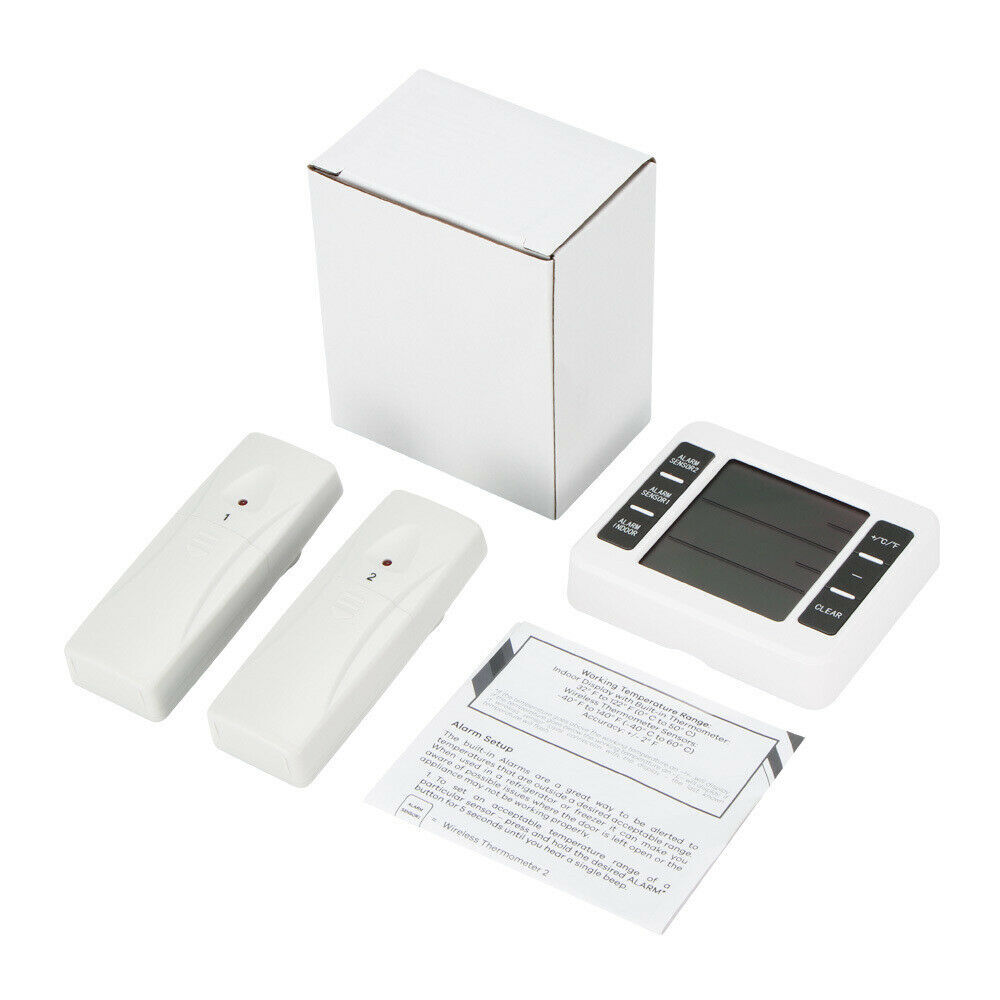 Wireless Fridge Thermometer Digital Freezer Alarm Gauge Home Monitor 2 ...