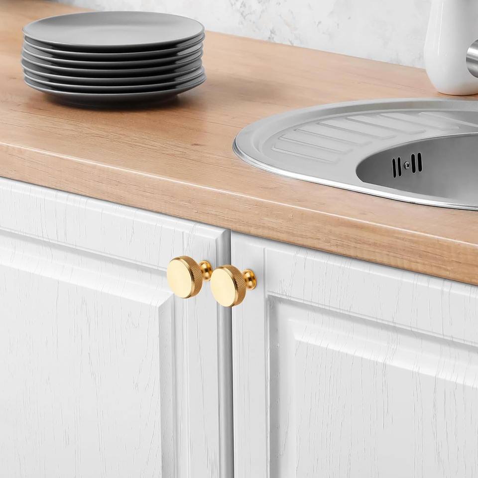 25 Pack Brushed Brass Kitchen Cabinet Hardware Knobs round Solid Knurled Handles | eBay