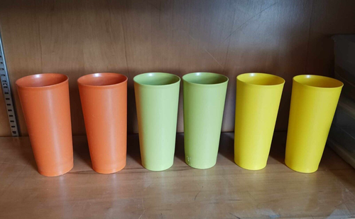 VINTAGE Set Of 6 Tupperware Harvest Colored Stackable Tumblers 16 oz ...